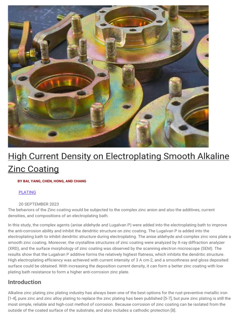 High Density Electroplating of Zinc Coatings | PDF | Corrosion | Zinc