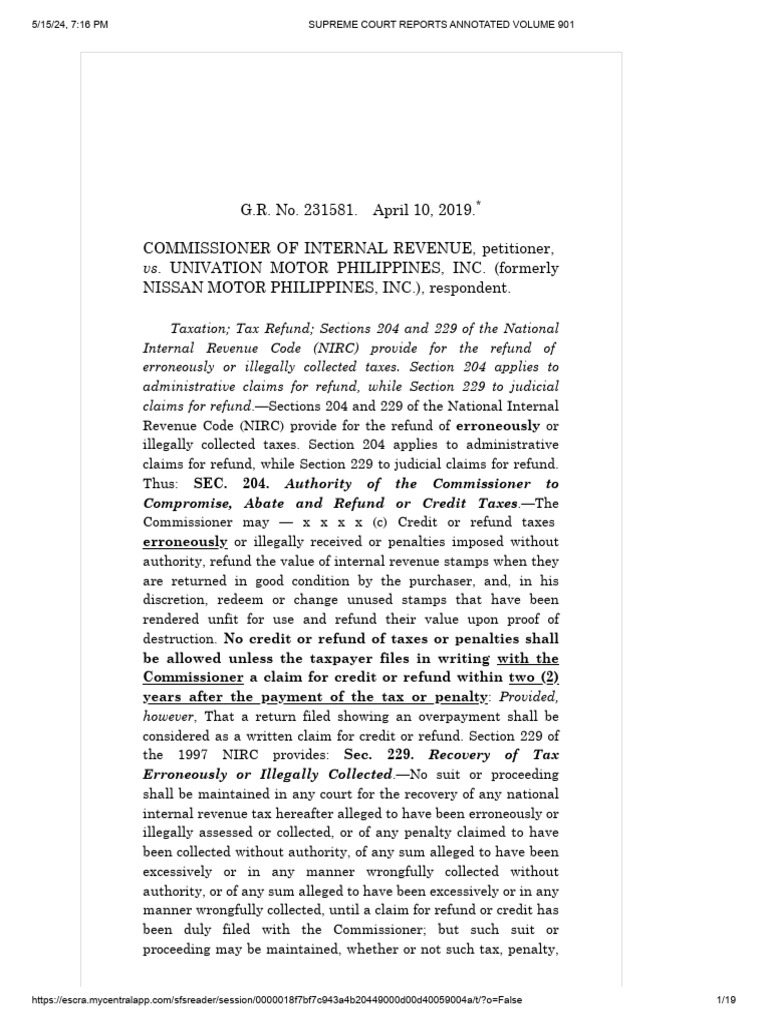 Commissioner of Internal Revenue vs. Univation Motor Philippines, Inc ...