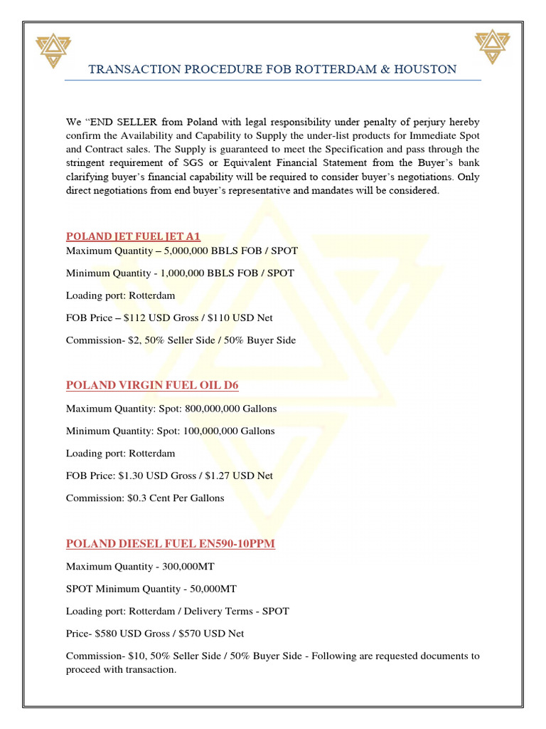 Transaction Procedure FOB Rotterdam Houstongoldbankgold - Org . | PDF ...
