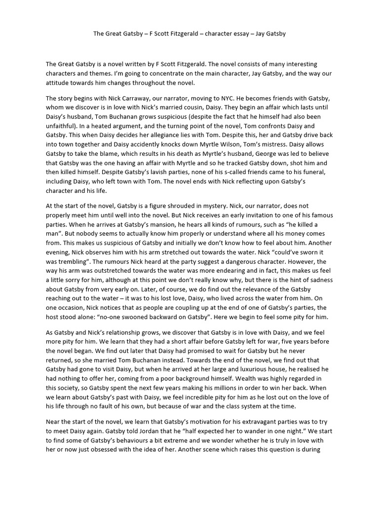 The Great Gatsby - Character Essay | PDF | The Great Gatsby