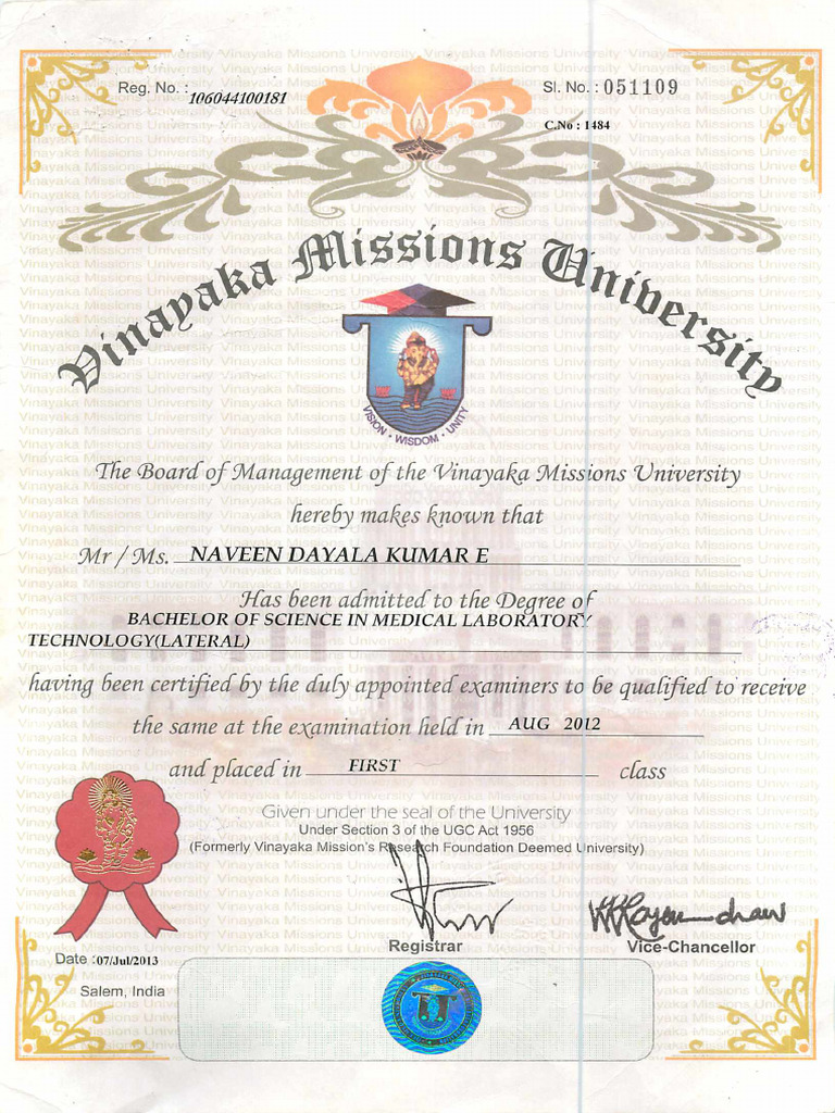 University Certificate Naveen | PDF