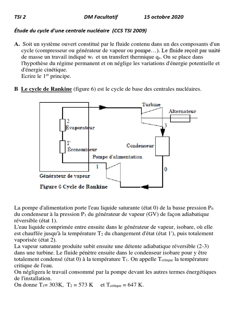 Étude du cycle de Rankine nucléaire | PDF | Enthalpie de changement d ...