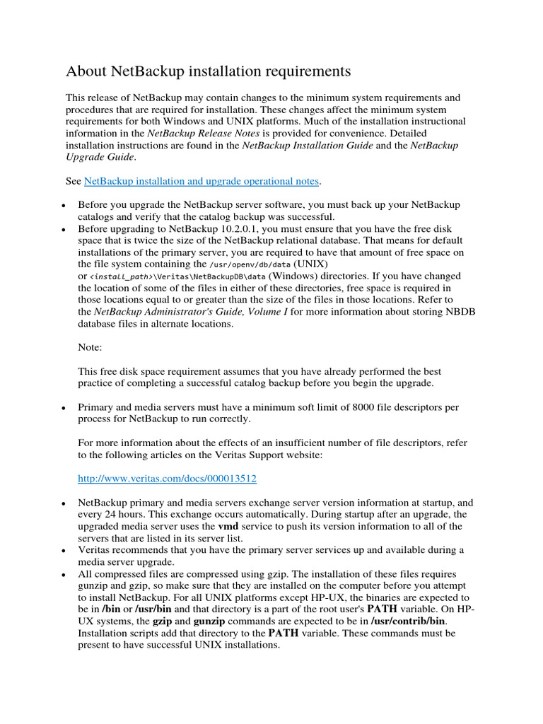 NetBackup Installation Requirements | PDF | Computer File | Backup