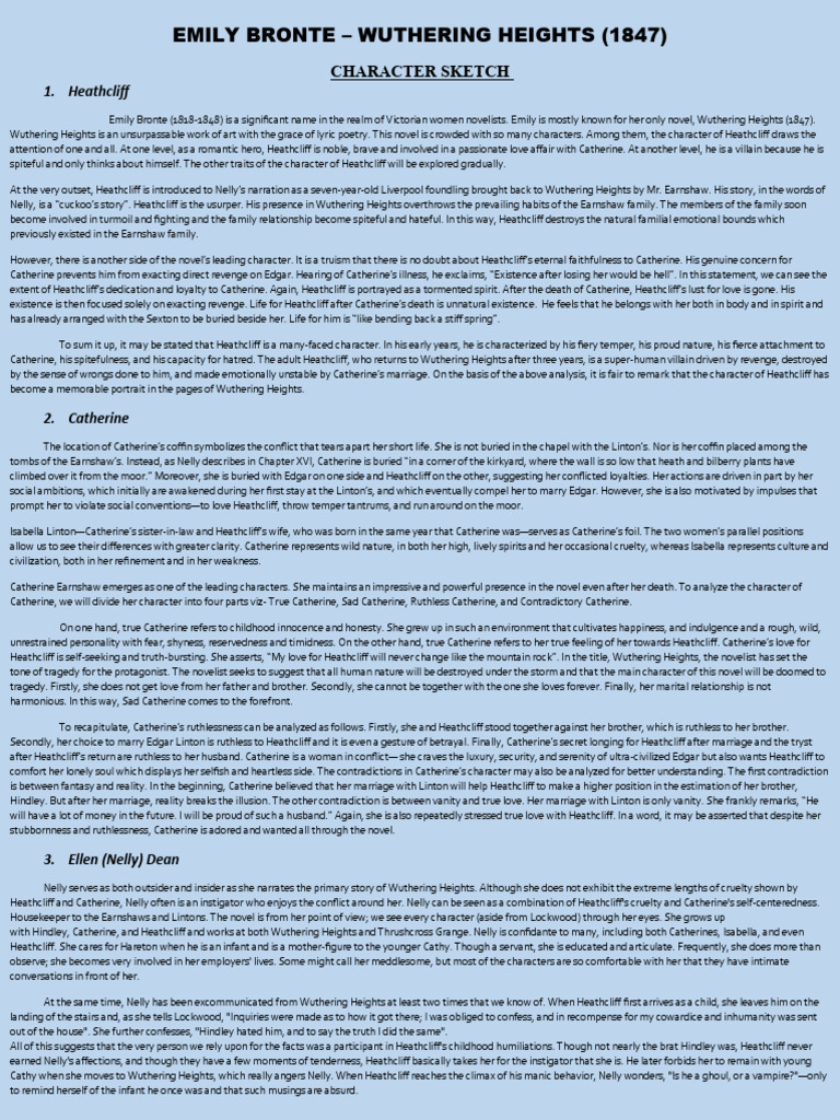 Character Analysis in Wuthering Heights | PDF | Wuthering Heights ...
