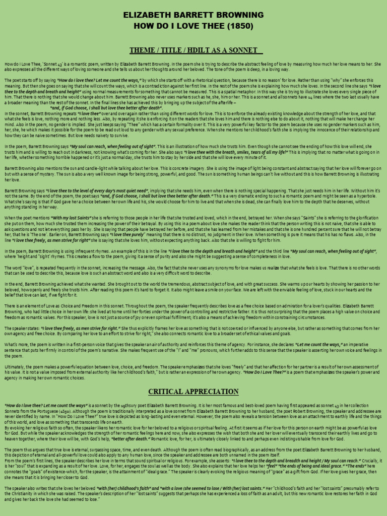 Elizabeth Barrett Browning's Love Sonnet | PDF | Love | Sonnets