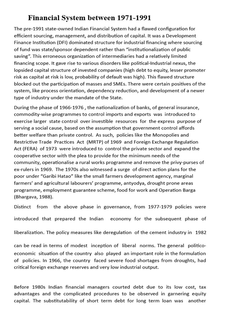 Evolution of India's Financial System (1971-1991) | PDF | Financial ...