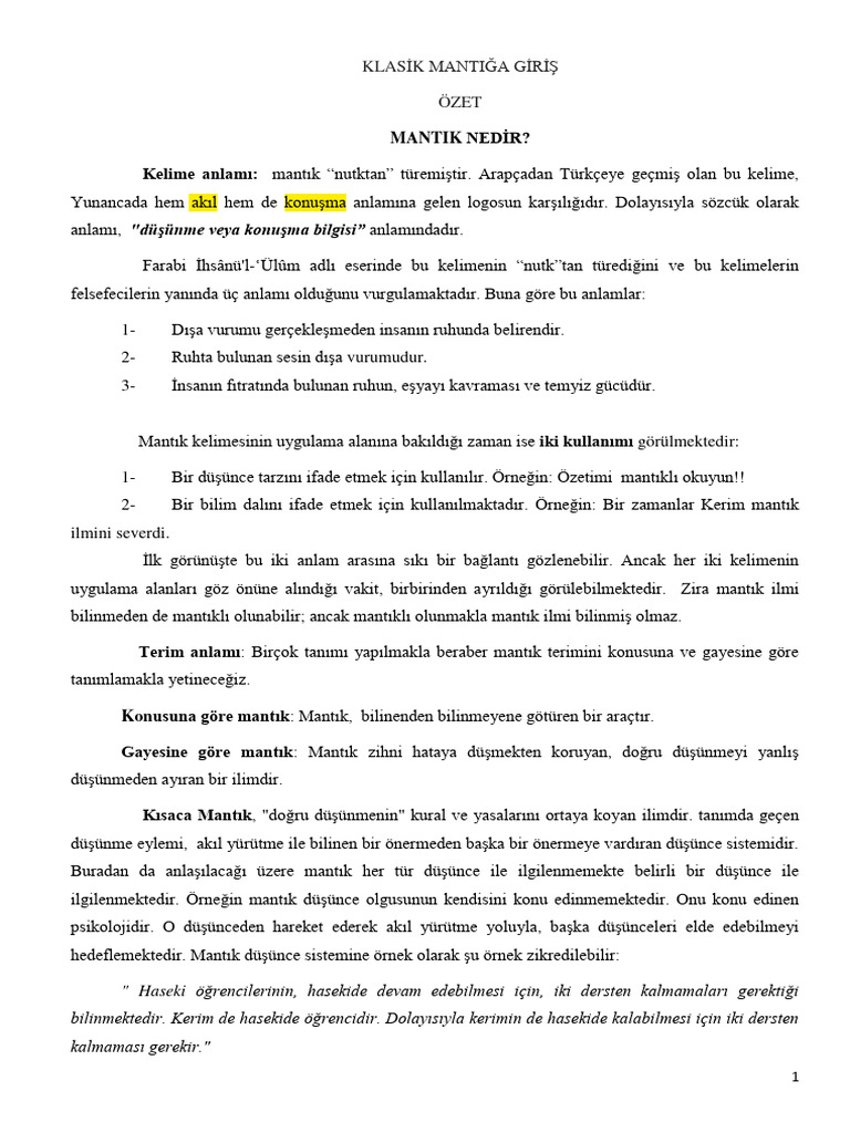 Mantik Özet... | PDF