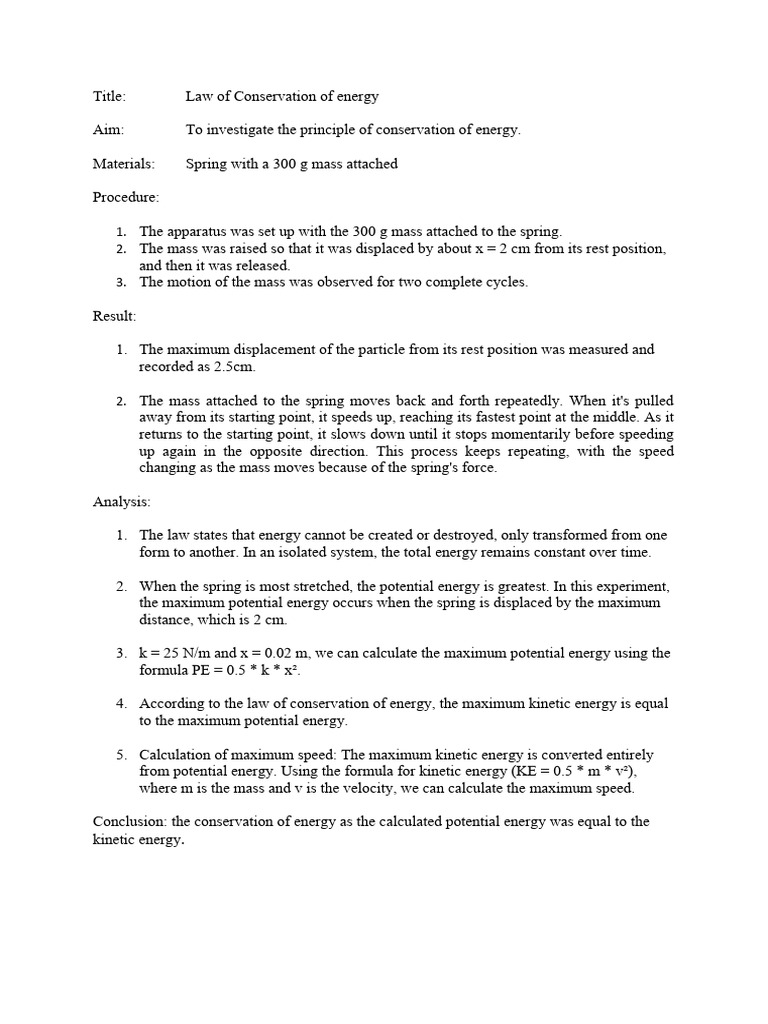 Conservation of Energy Lab Report | PDF | Science & Mathematics ...