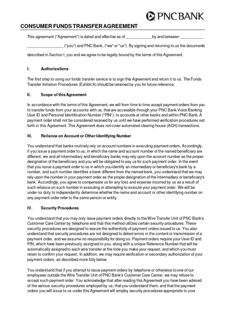 PNC Consumer Funds Transfer Agreement | PDF | Personal Identification ...