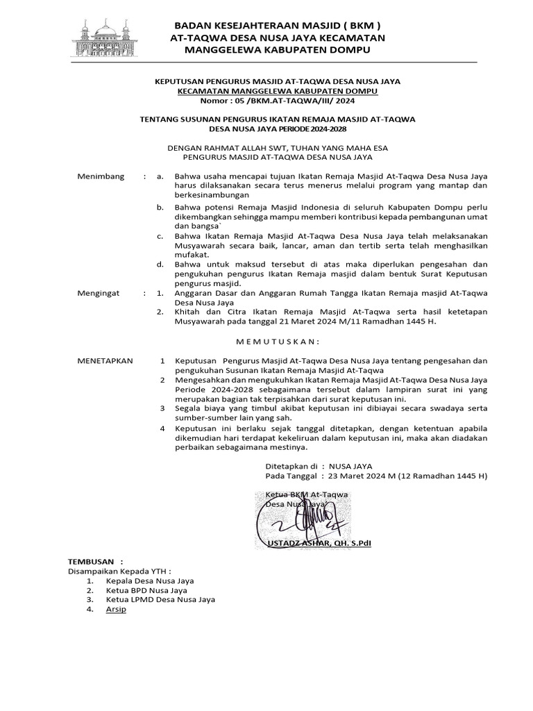 SK RM At-Taqwa Desa Nusa Jaya 2024 | PDF