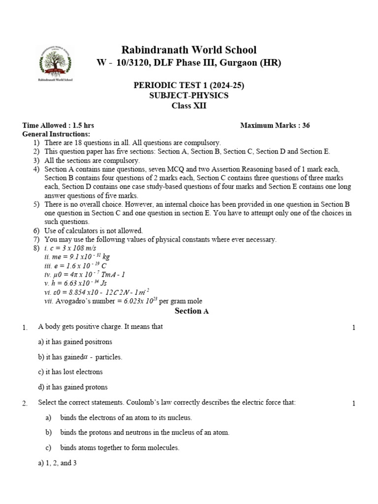 Physics XII PT 1 2024-25 | PDF | Sphere | Force