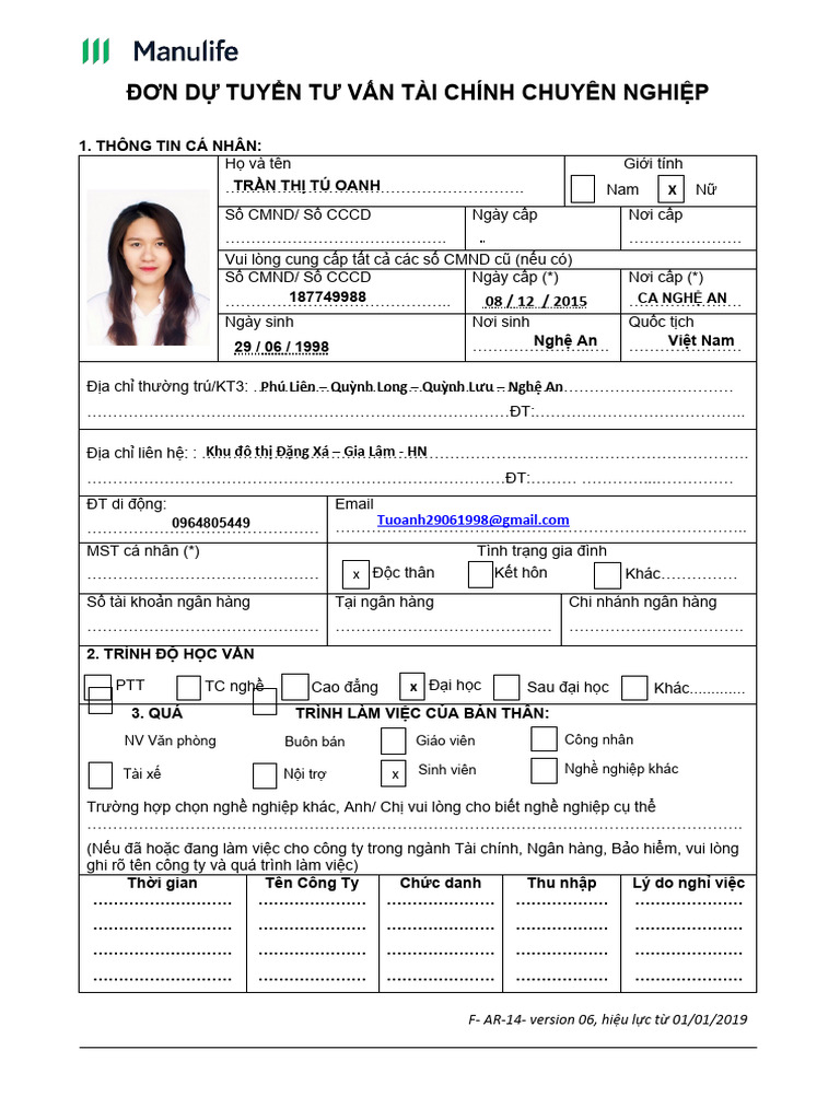 Đơn FTA - Tran Thi Tu Oanh | PDF