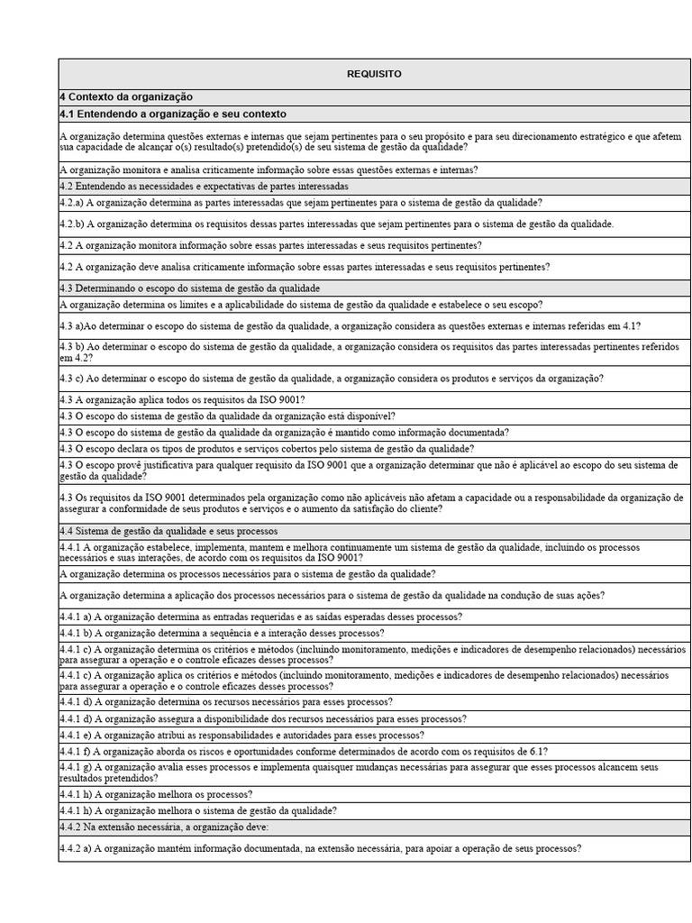 Check List ISO 9001 | PDF | Qualidade (negócios) | ISO 9000 Check List ISO 9001 | PDF | Qualidade (negócios) | ISO 9000