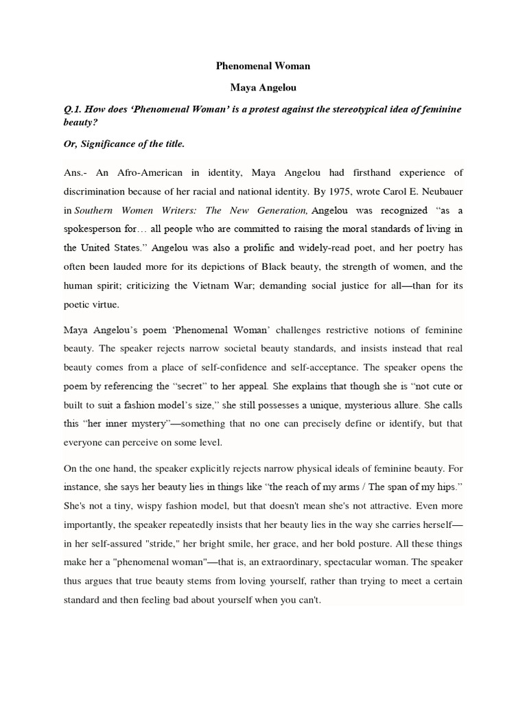 Phenomenal Woman Note | PDF | Beauty | Poetry