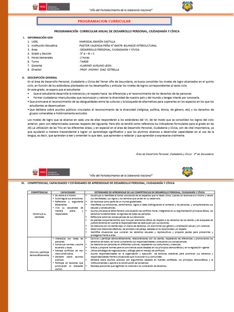 3ro-Programacion-Anual-D P C C VVVV | PDF | Enseñando | Aprendizaje