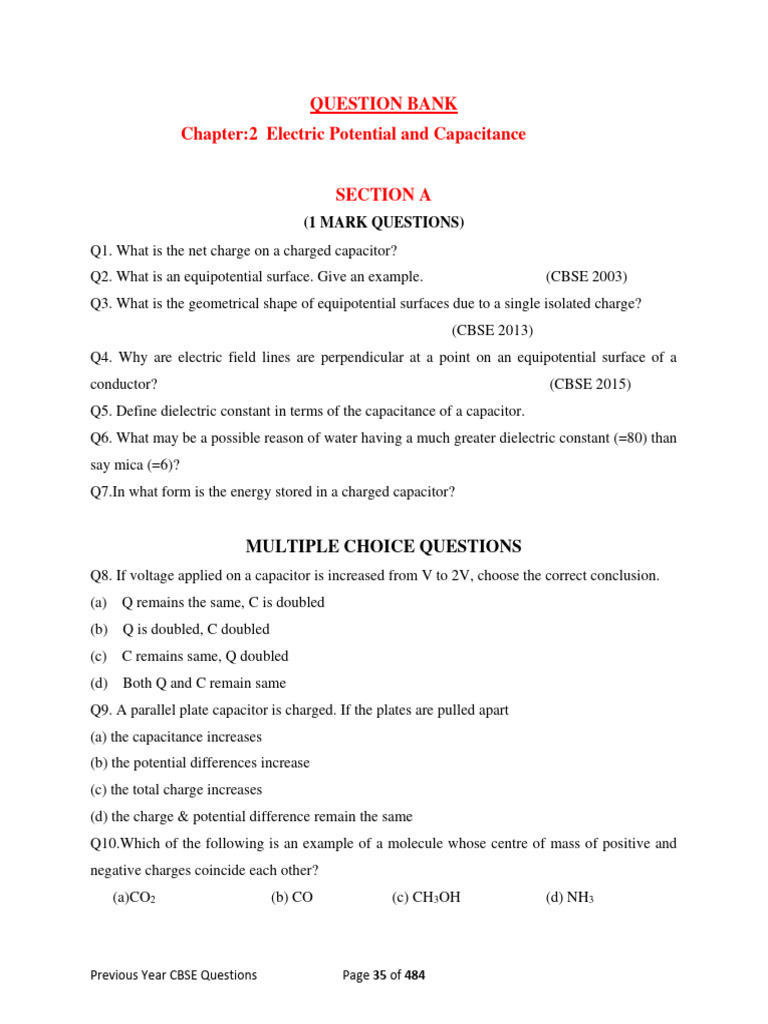 Ch2 - Question Bank | Download Free PDF | Capacitance | Capacitor