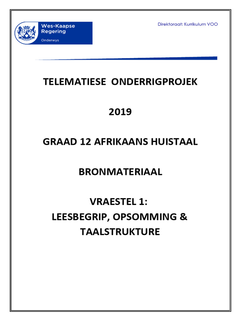 2019 Gr12 Afrikaans HT WKBK | PDF