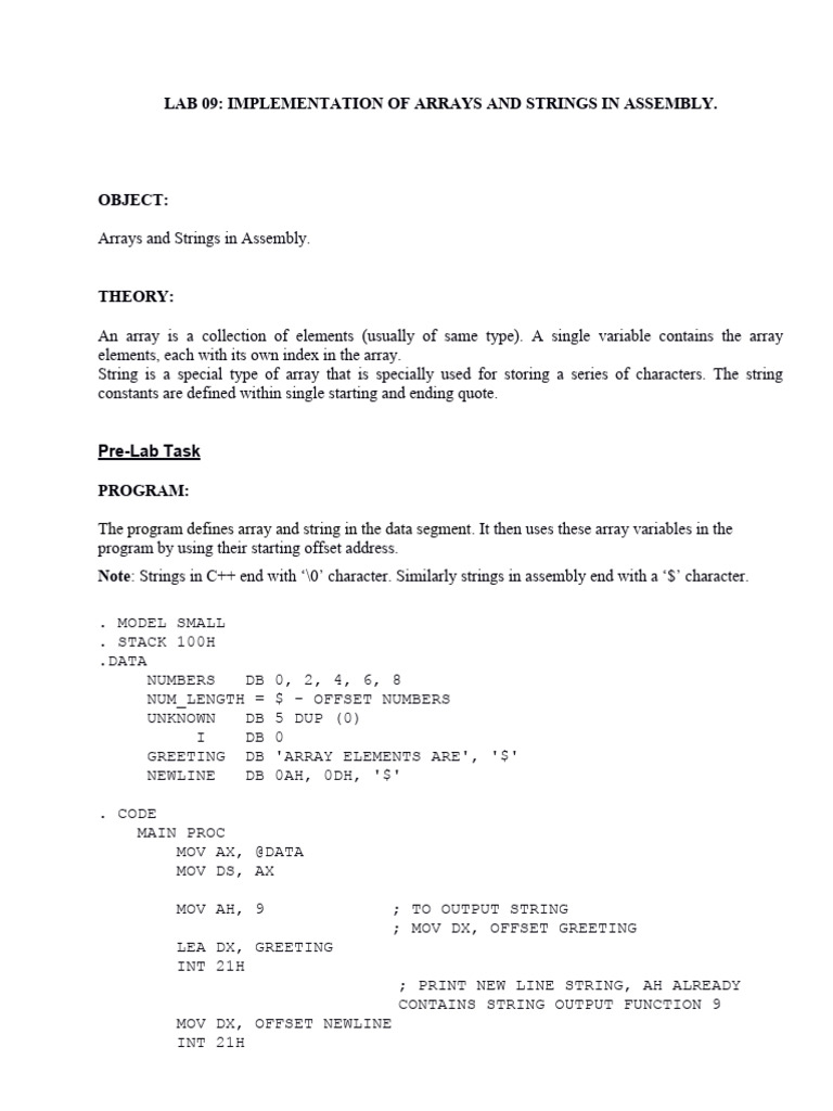 Arrays Assembly Pdf String Computer Science Computer Data 