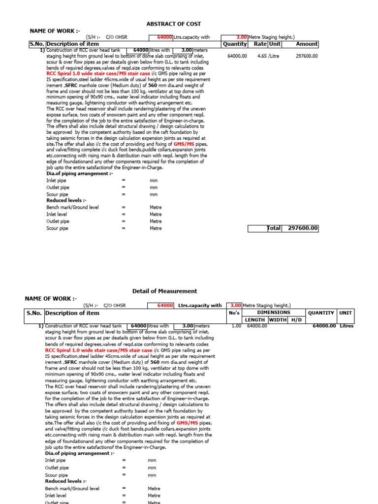 Aoc Ohsr 64000 Ltr.3mtr | PDF | Pipe (Fluid Conveyance) | Building ...