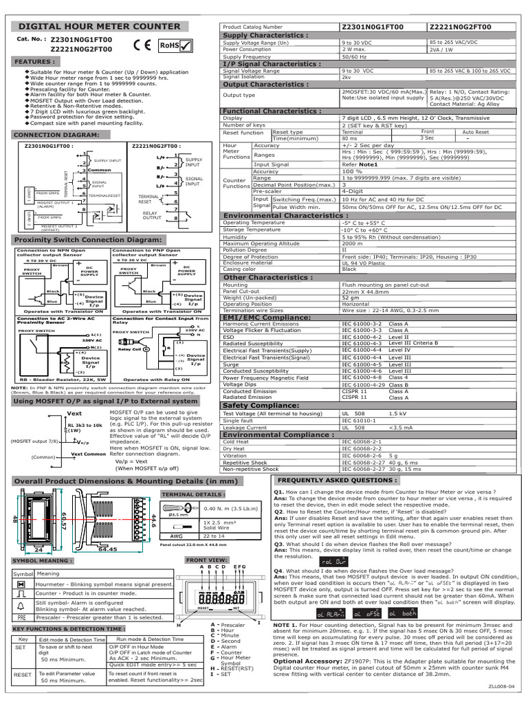 Digital Hour Meter Counter: Connection Diagram | PDF | Amplifier | Relay