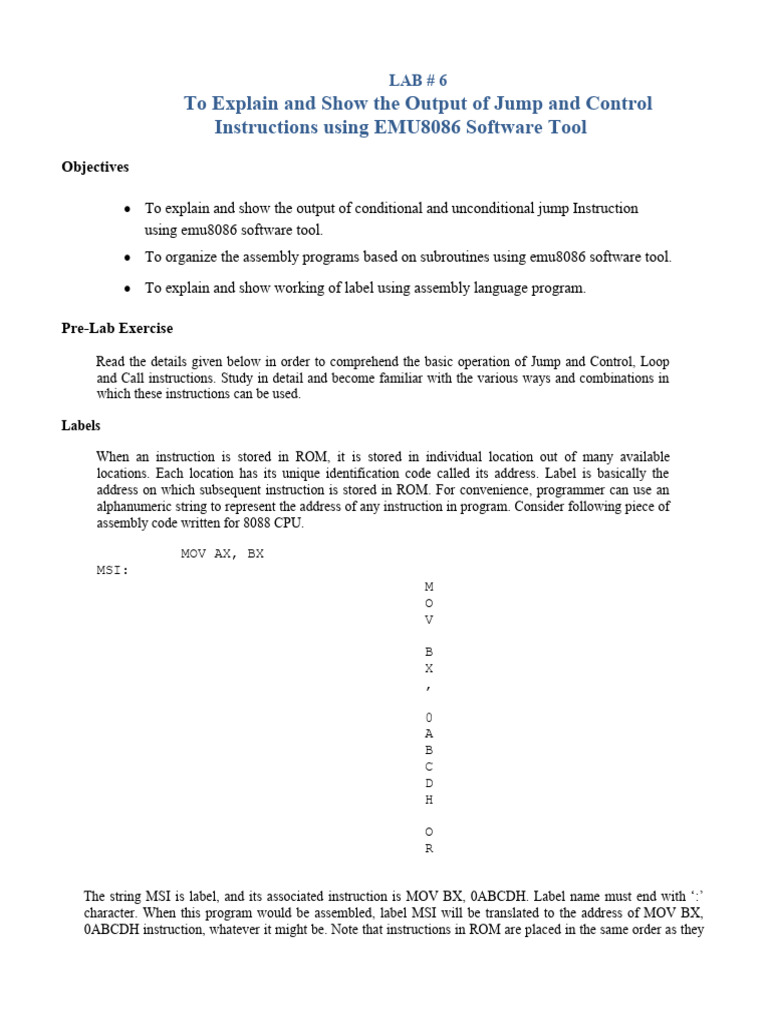 Jump And Control Instructions Pdf Control Flow Assembly Language