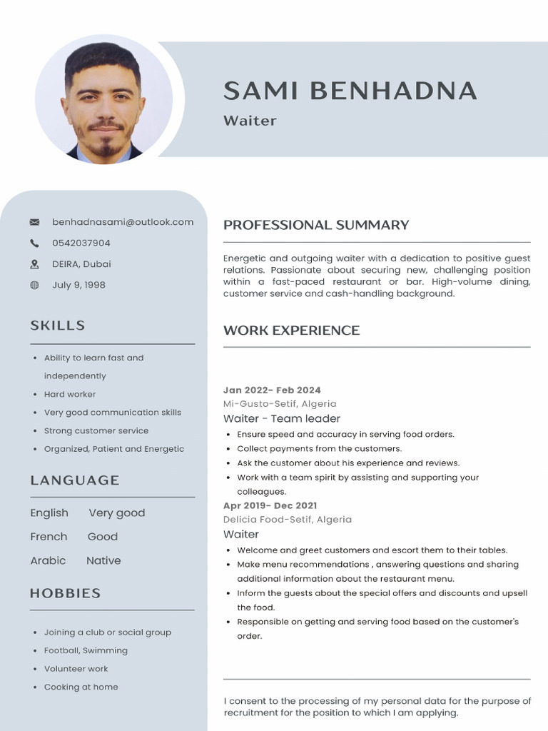 Sami Benhadna - CV Waiter | PDF