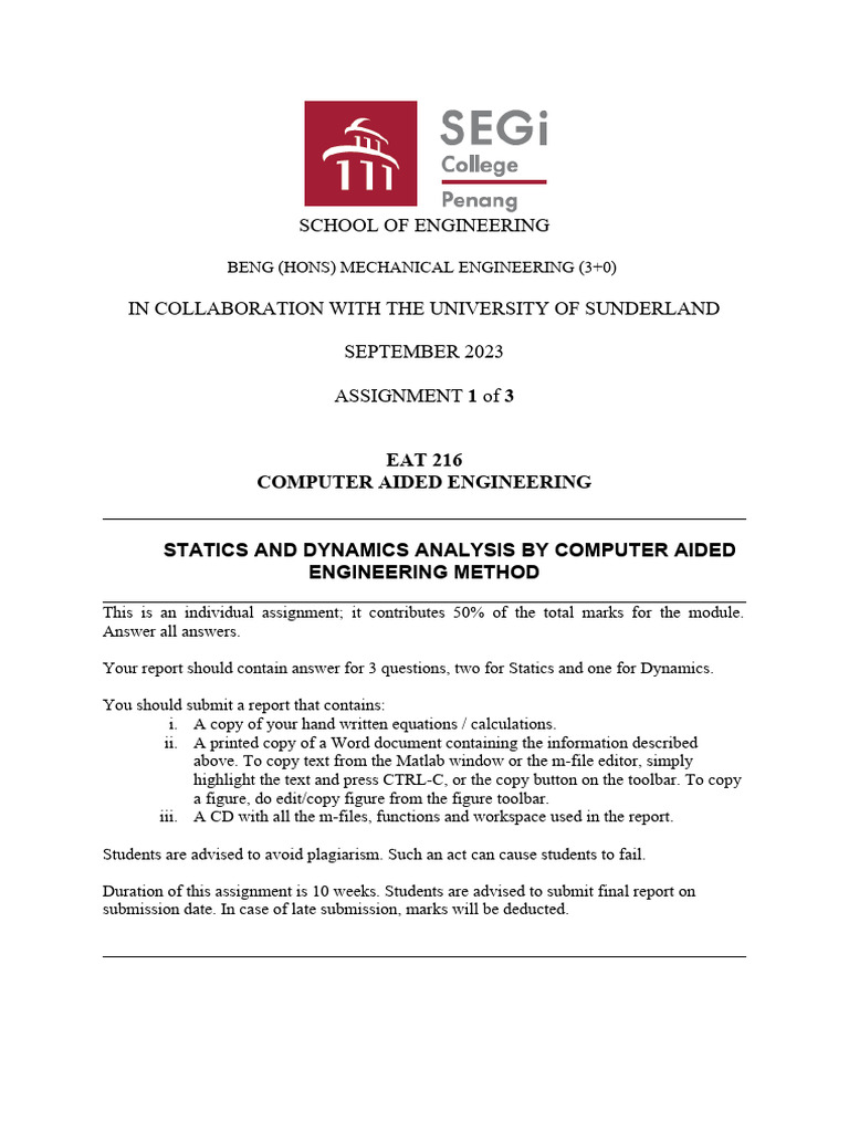 Engineering Assignment: Statics & Dynamics | PDF | Damping | Matlab