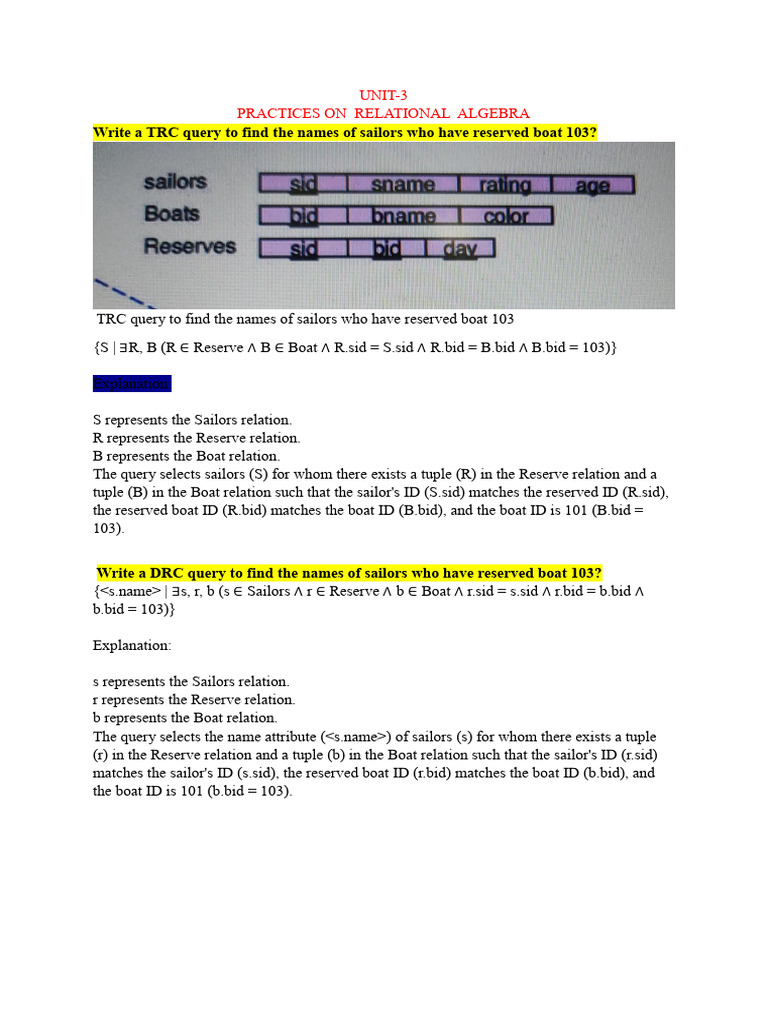 Relational Algebra Query | PDF | Relational Model | Databases