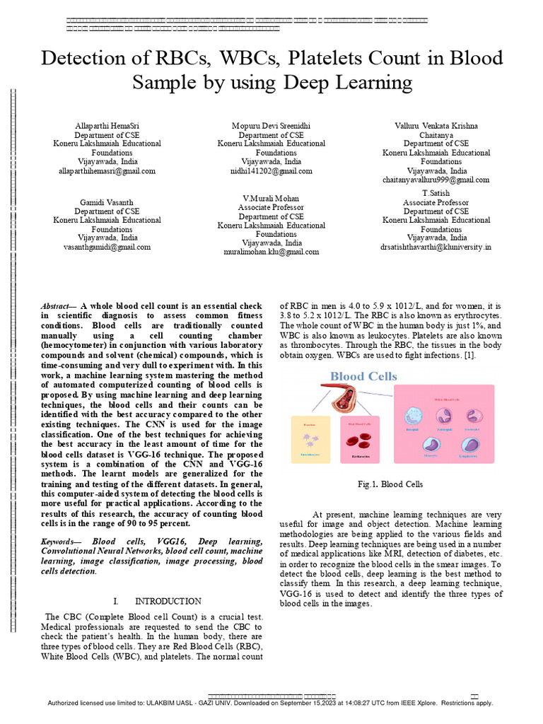 Detection of RBCs WBCs Platelets Count in Blood Sample by Using Deep ... Detection of RBCs WBCs Platelets Count in Blood Sample by Using Deep ...