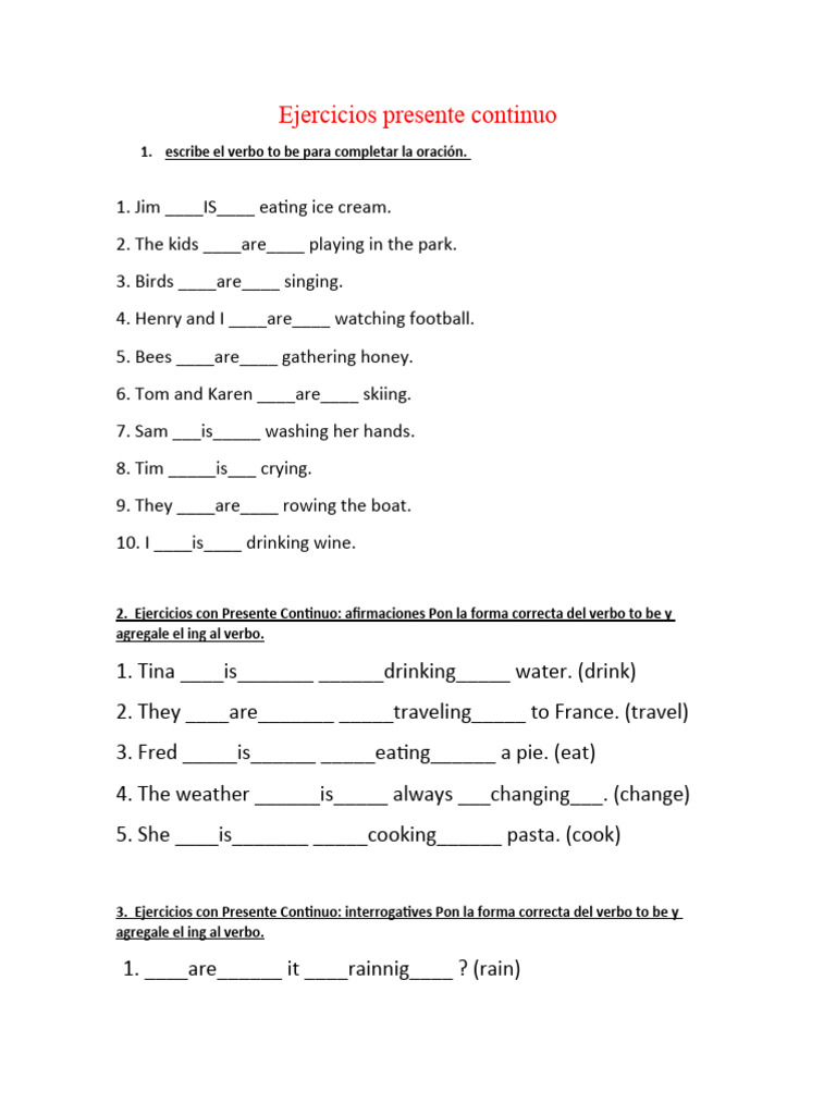 Ejercicios Presente Continuo | PDF