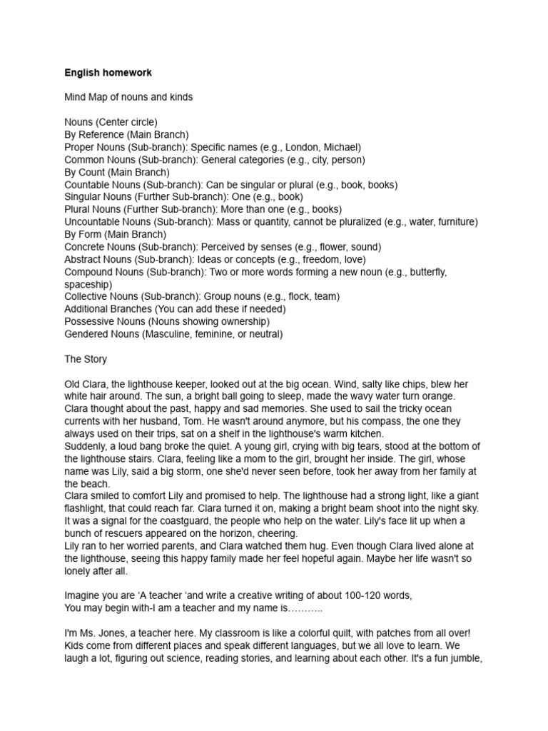 English Homework | PDF | Noun | Plural