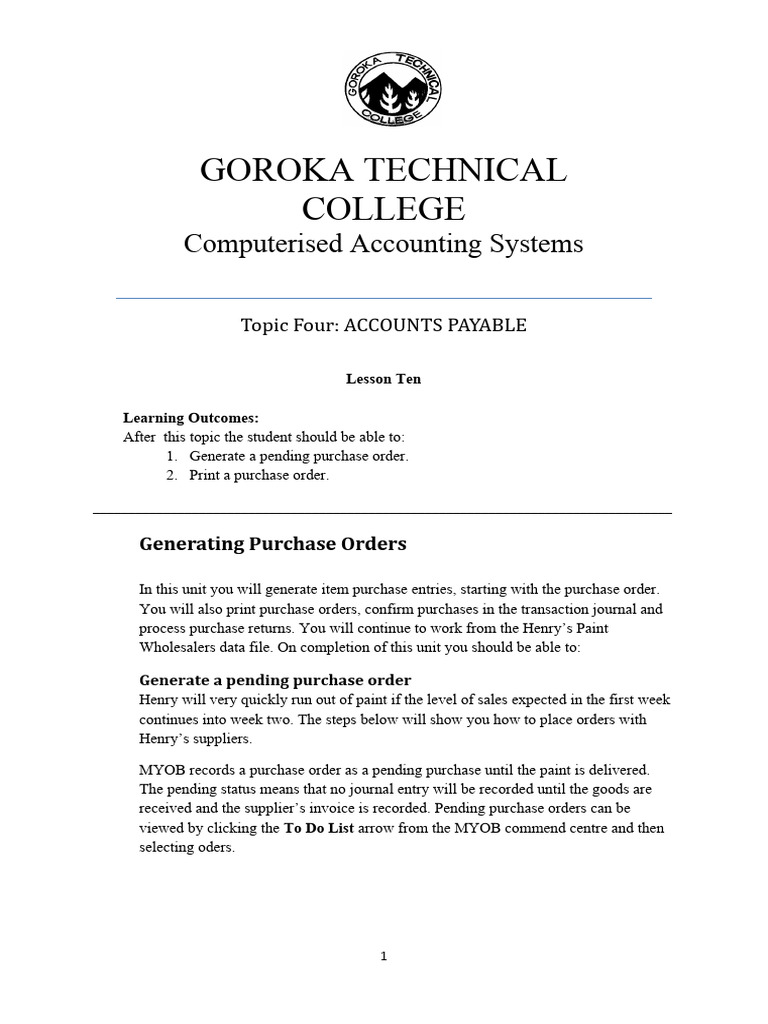 Lesson 10 Notes Generating Purchase Orders | PDF | Accounts Payable ...