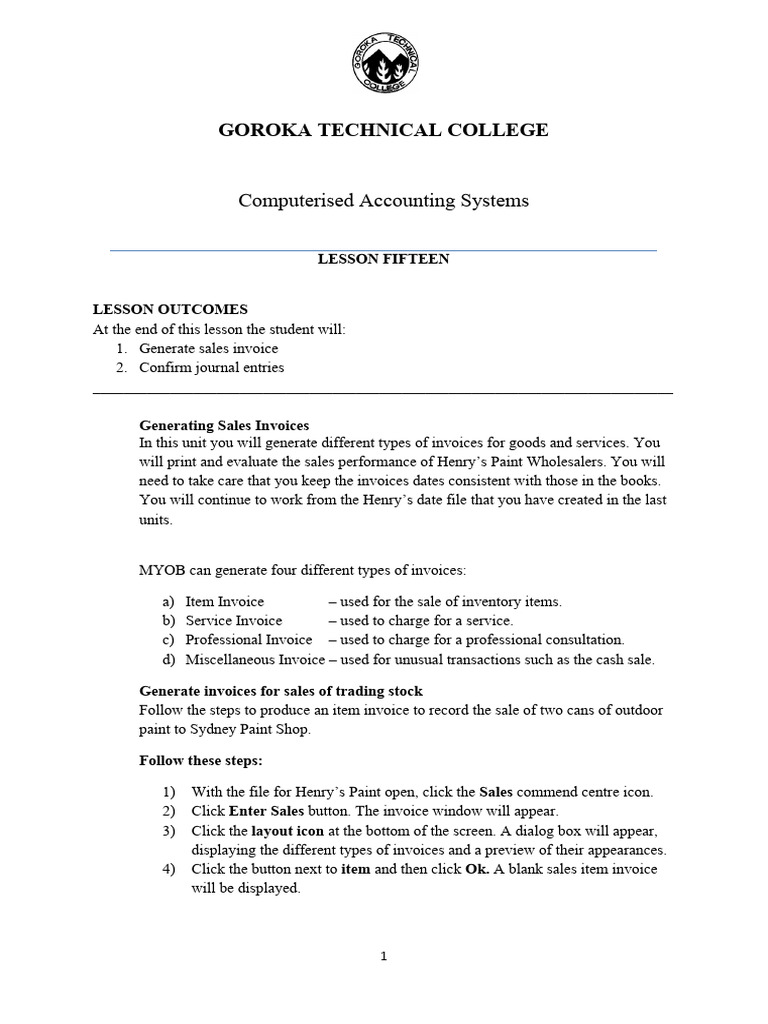 Generate Sales Invoices with MYOB | PDF | Invoice | Inventory
