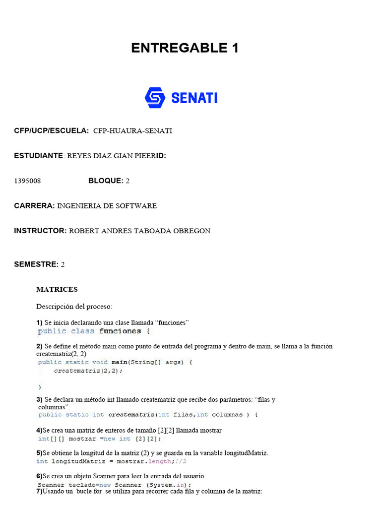 Creación y Manejo de Matrices en Java | PDF | Métodos y materiales de enseñanza