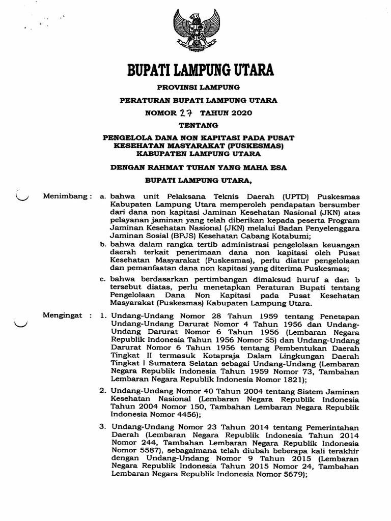 Perbup Nomor 27 Tahun 2020 | PDF