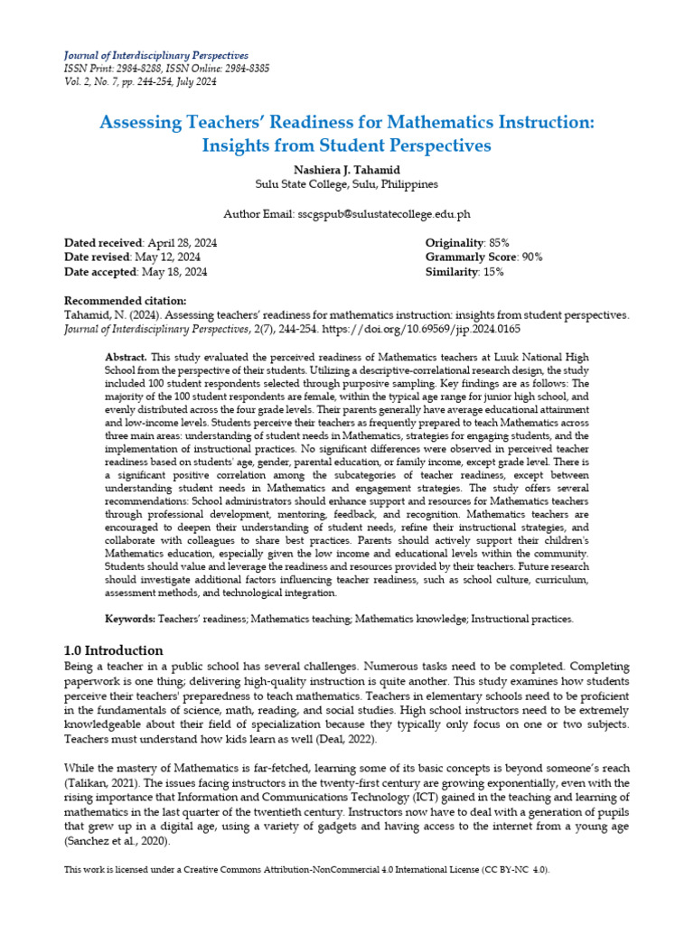 Teacher Readiness in Mathematics Instruction | PDF | Teachers | Learning