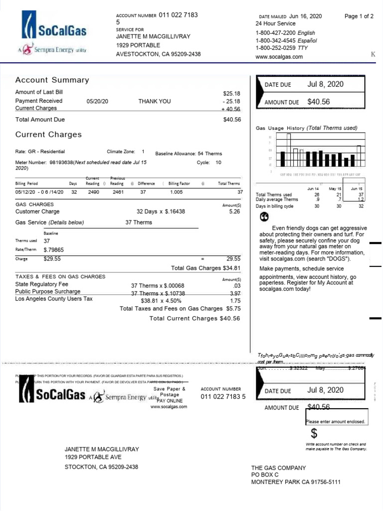 PDF Socal Gas Bill California Usa | PDF | Debit Card | Fee