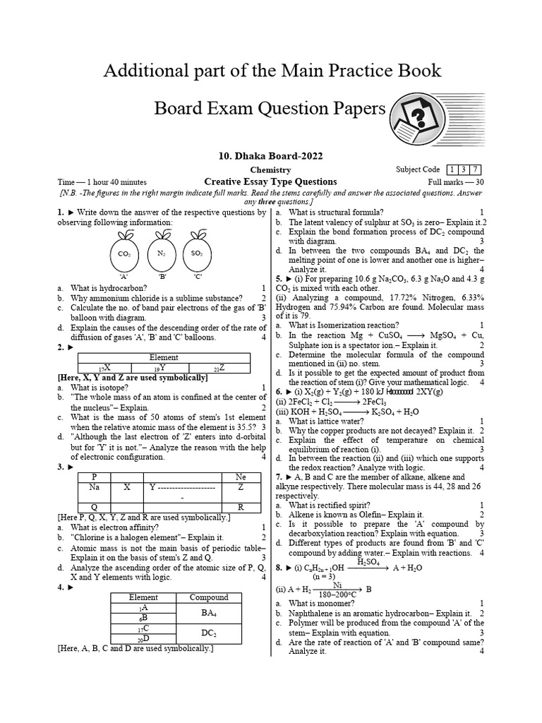 SSC Chemistry Question Paper 2022 | PDF | Chemical Reactions | Chemical ...