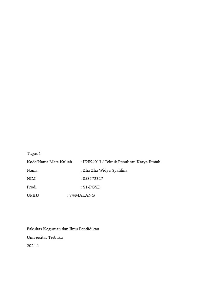 Tugas 1 Teknik Penulisan Karya Ilmiah | PDF