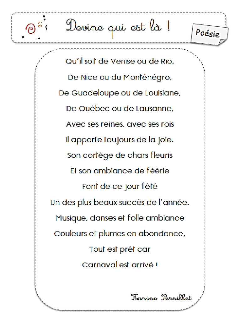 CE2 Poésie 3 Devine Qui Est Là Karine Persillet | PDF