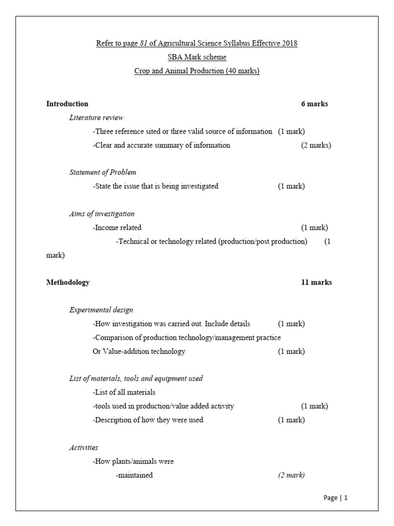 Agricultural Science - SBA MARKING SCHEME | PDF | Information | Data