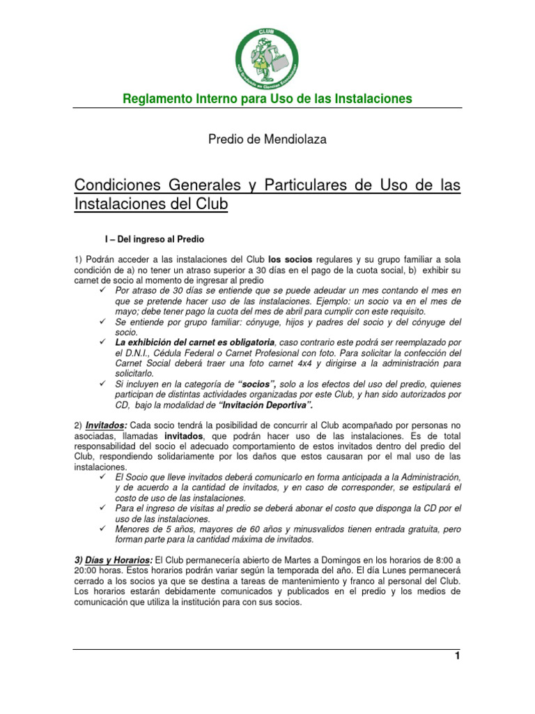 Reglamento Interno Club | PDF | Finanzas y dinero | Derecho