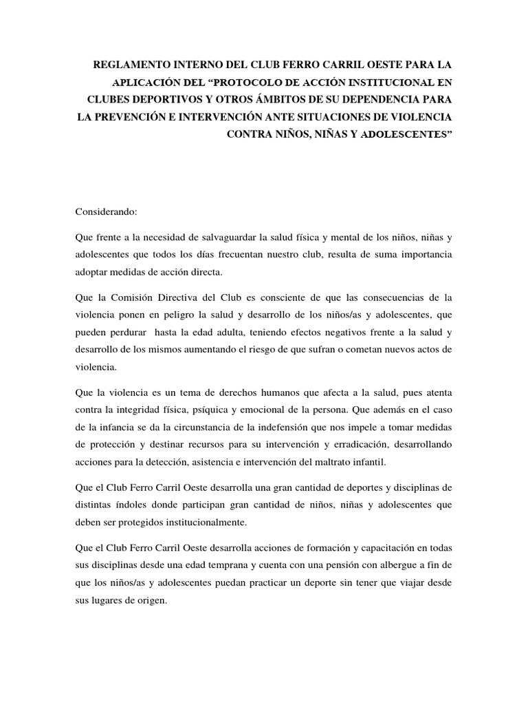 7 Reglamento Interno Club FCO para Aplicacion Protocolo | PDF | Abuso ...