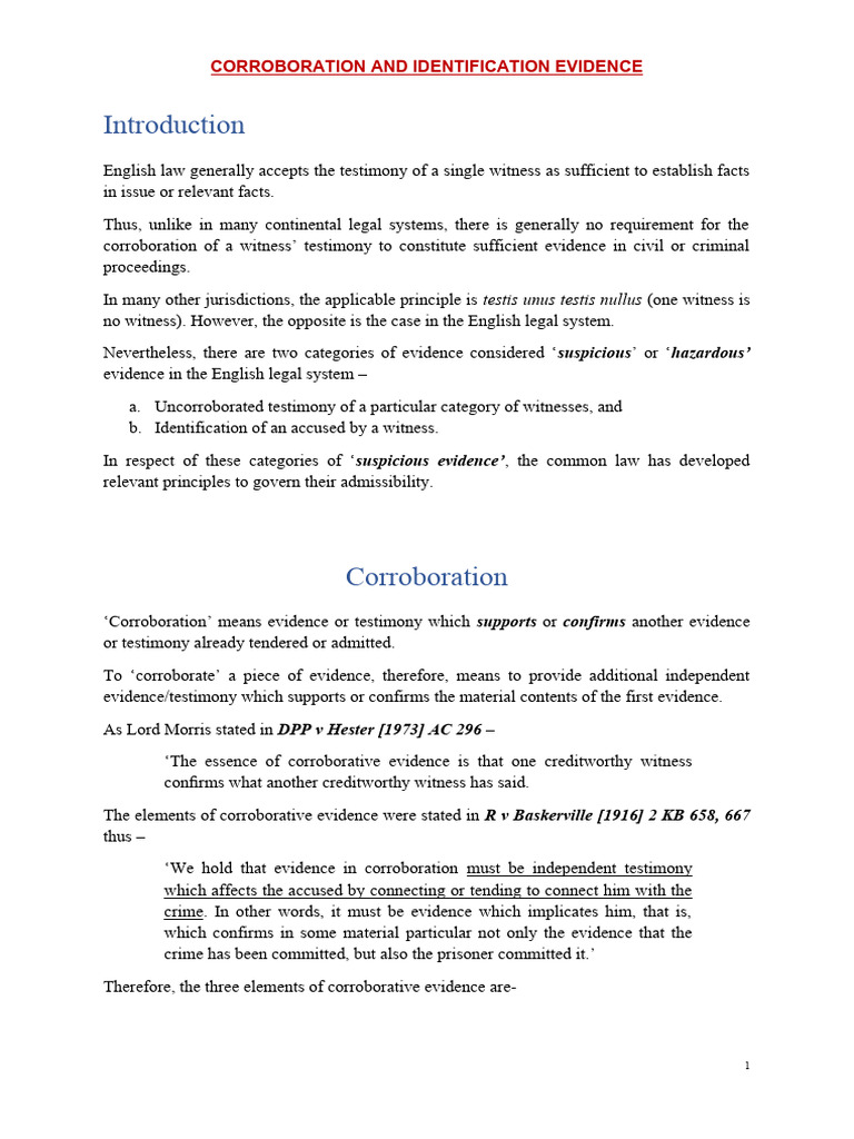 Corroboration and Identification - Law of Evidence | PDF | Perjury ...