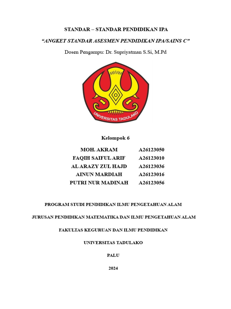 Angket Standar Pendidikan Ipa Sains C KLPK 6 | PDF