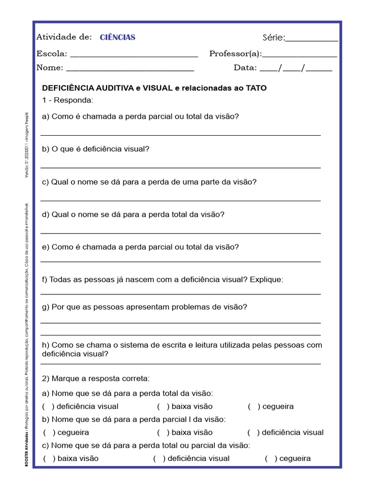 Ciências - 24 - Deficiências Relacionados Ao Tato, Visão e Audição ...
