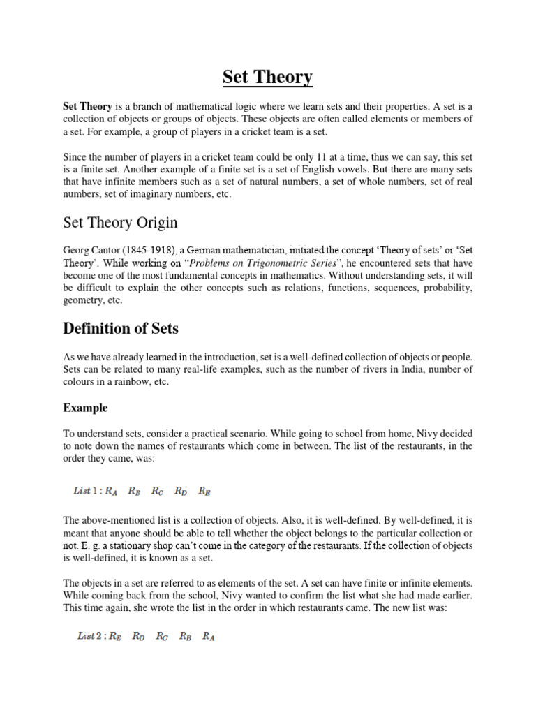 Set Theory | PDF | Set (Mathematics) | Numbers Set Theory | PDF | Set (Mathematics) | Numbers