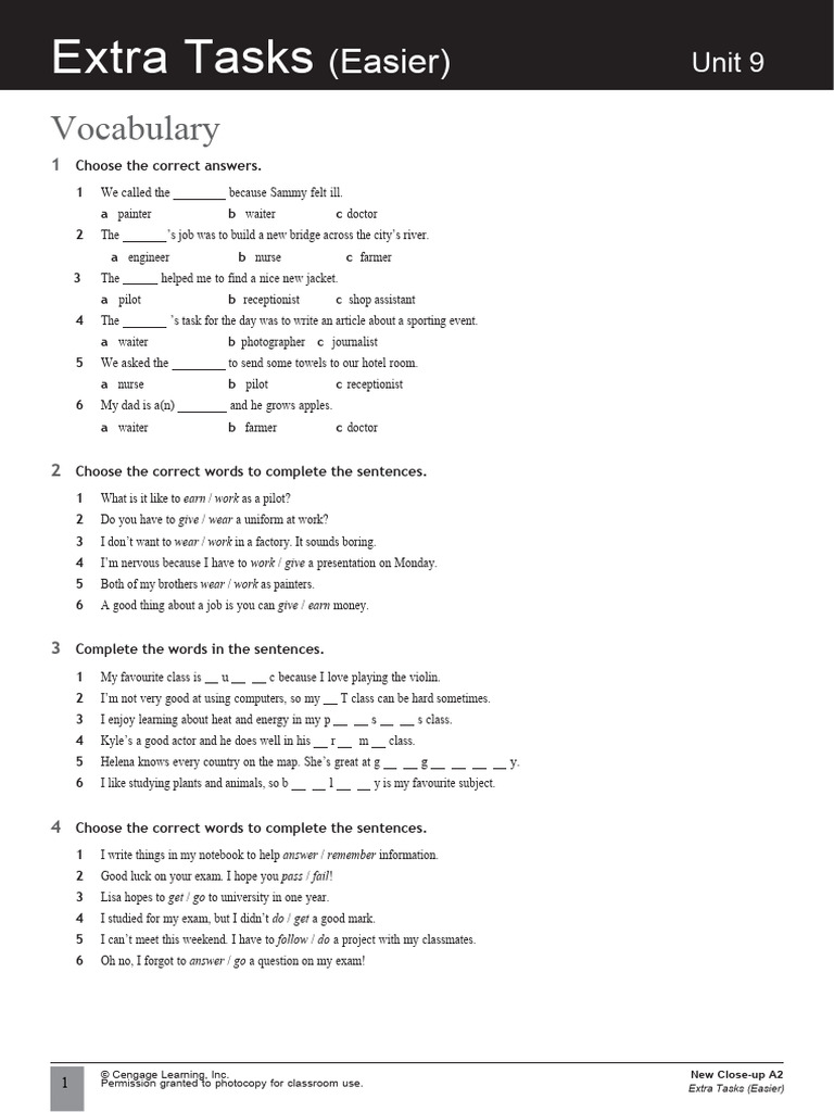 Ncu A2 Extra Tasks Easier U9 | PDF