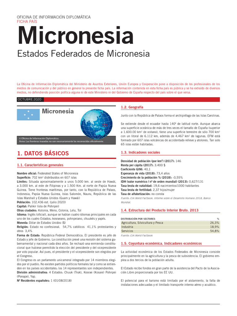 Micronesia - Ficha Pais | PDF | Los Estados Unidos | España