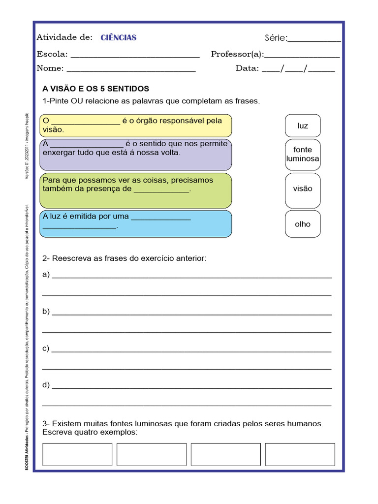 Ciências - 17 - Visão e Os 5 Sentidos | PDF | Gosto | Lâmpada incandescente